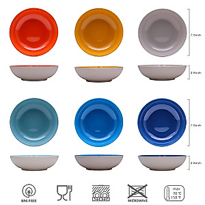 Melamine Pasta Bowls, Bowl Sets, Shallow Salad Bowls (7.5 inch, 6 Pcs, 25oz) Cereal Bowls Dishwasher Safe Lightweight Unbreakable BPA Free Multicolor