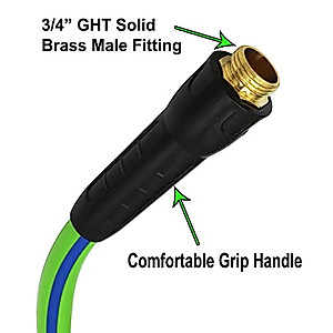 YOTOO Heavy Duty Hybrid Garden Lead in Water Hose 5/8-Inch by 6-Feet 150 PSI, Kink Resistant, All-Weather Flexible with Swivel Grip Handle and 3/4" GHT Solid Brass Fittings, Green+Blue