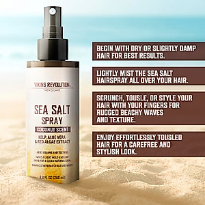 Viking Revolution Coconut Sea Salt Spray for Hair Men - Hair Texturizing Spray with Kelp, Aloe Vera & Red Algae Extract - Surf Spray to Add Volume and Texture - Sea Salt Spray for Men Beach Hair Spray