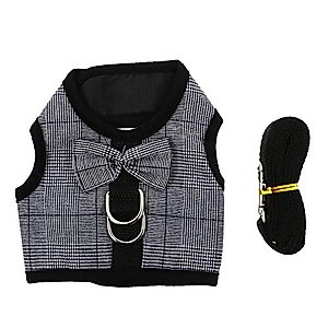 Cat Harness, Rabbit Harness with Leash Soft Mesh Vest Harness Clothes for Rabbit Ferret Bunny Kitten Guinea Pig Walking (S, Black)