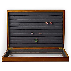 Oirlv Solid Wood Jewelry Display Box Rings Earrings Organizer Case with Acrylic Lid Vintage Gift for Women