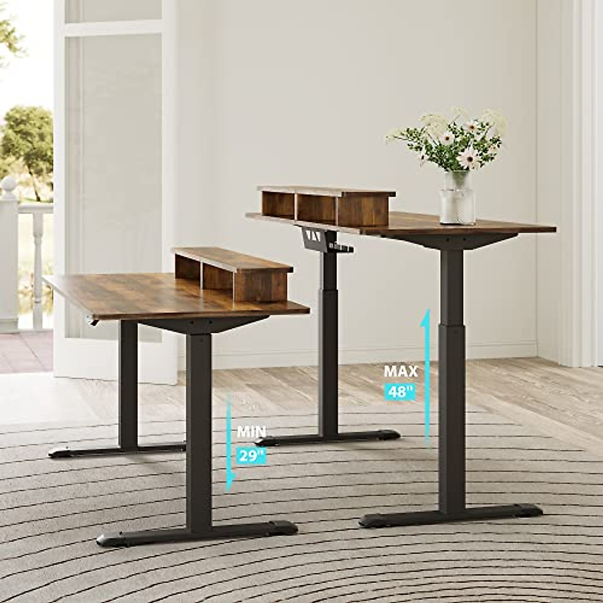 EUREKA ERGONOMIC Electric Standing Desk,63 Inches Height Adjustable Desk,Stand up Desk with Dual Motor,Computer Desk with LED Lights & Double Shelves,Home Office Desk with Monitor Stand,Brown Wood