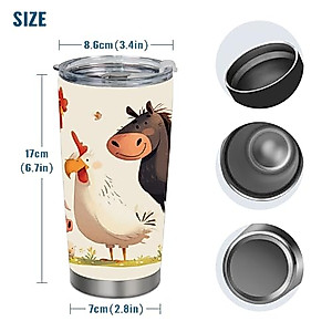 QWEUIOP 20oz Insulated Travel Coffee Mug Retro Pig Chicken Sheep Animal Pattern Stainless Steel Tumbler with Lid Double Wall Vacuum Coffee Cup For Hot and Cold Drinks13983