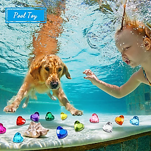 Hicarer Diving Gem Pool Toys Colorful Diamond Crystal Acrylic Heart Shape Gems Summer Underwater Swimming Pool Toys Swimming Training Gift for Kids Boys Girls Prize(30 Pieces)