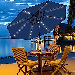 Sunoutife Patio Umbrella with Solar Lights, 10FT Large Outdoor Table Umbrella with Tilt Adjustment and Crank for Market Garden Backyard & Pool