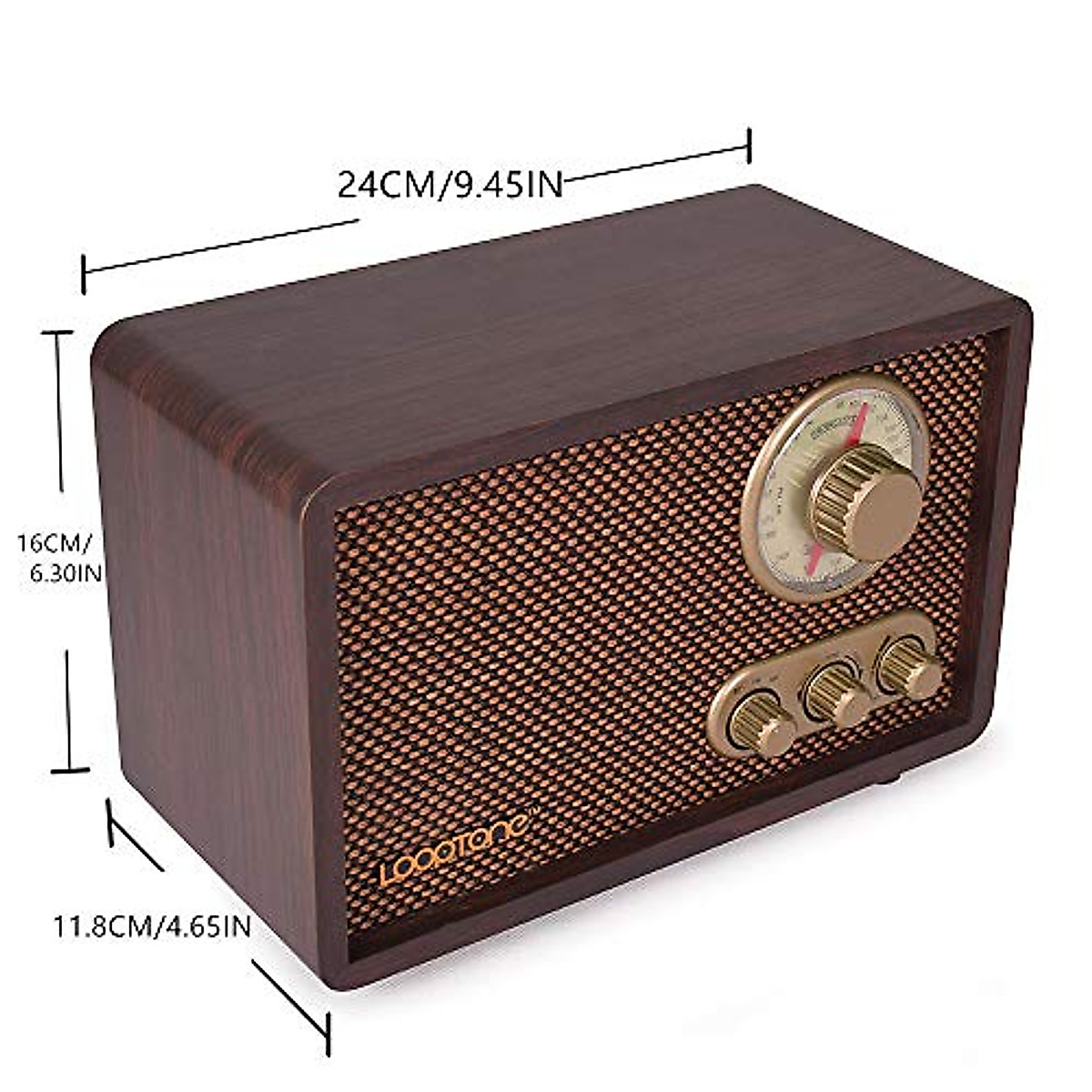 LoopTone FM AM Radio Retro Wood Radio with Bluetooth Play Mp3 and Antenna Built in Speaker for Kitchen Living Room
