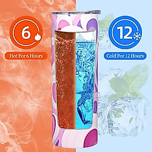 Tangopi Pink Purple Heart 20 oz Tumbler with Lid and Straw Insulated Travel Coffee Mug Reusable Spill Proof Coffee Cups Stainless Steel Water Bottle for Hot and Cold Drinks