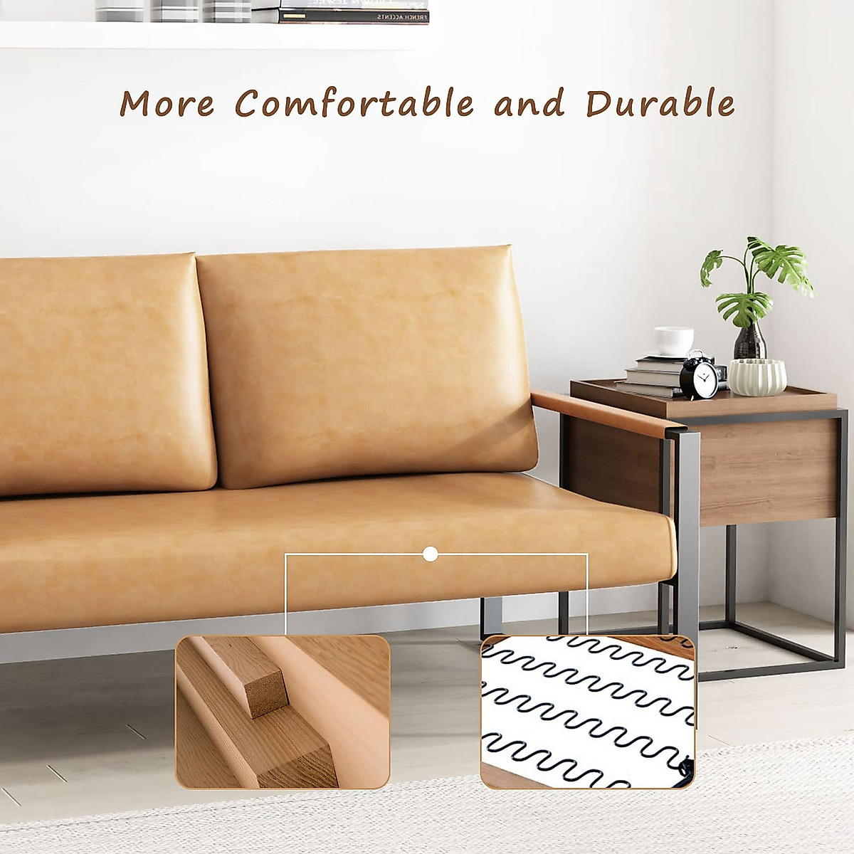 AWQM Faux Leather Sofa,Mid-Century Loveseat Sofa,2 Seat Couch,Classic Sofa Upholstered with Removable Back/Seat Cushion,Armchair/Lounge Chair for Living Room,Office and So on,Camel