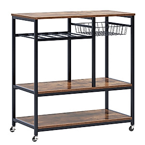 SogesHome 4-Tier Bar Cart Storage Cart, Utility Bar Serving Cart Kitchen Island Rolling Cart on Wheels with Shelves for Living Room, Office, Coffee
