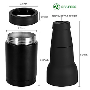 12Oz - Hgkeke Frosty Beer Holder Double Walled Stainless Steel Beer Bottle Insulator Holder Slim Can Cooler and Beer Bottle with Beer Opener Vacuum Insulated - Nice Gift for Men - Midnight Black