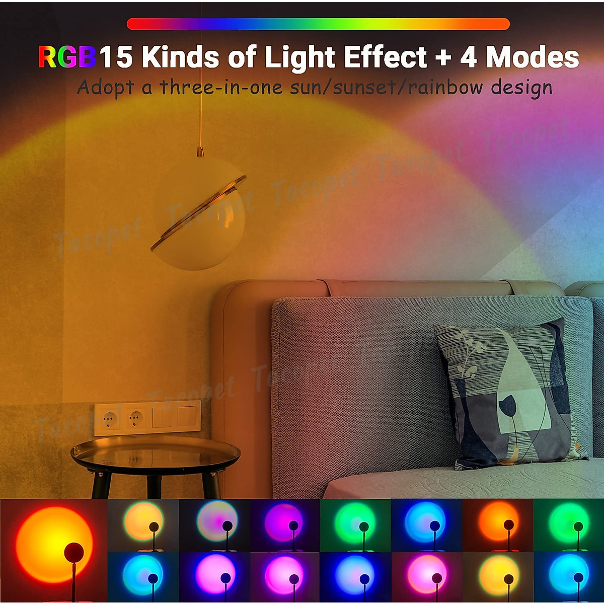 Tacopet Sunset Lamp Projector Sunset Night Light Sunset Projection Lamps Christmas Sunset Light with Remote Mood Lighting Rainbow Sunlight lamp Led Colorful Changing for Home Bedroom