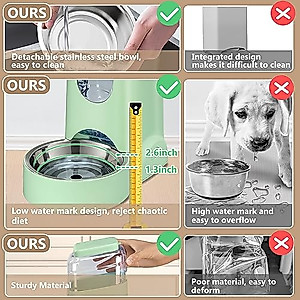 2 Pack Automatic Cat Feeder and Water Dispenser with Stainless Steel Dog Bowl Gravity Self Feeding for Small Medium Pets Puppy Kitten 1 Gallon x 2 (Green)