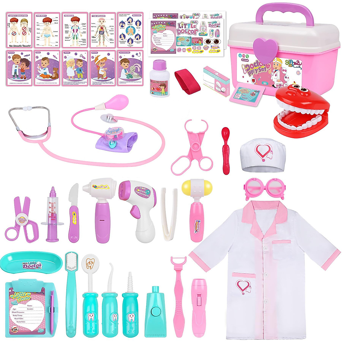 Gifts2U Doctor Kit for Toddlers 3-5, Medical Pretend Play Toys with Gift Case, 42 Piece Dentist Playset Kit for Kids,for Christmas Birthday Gift(Pink)