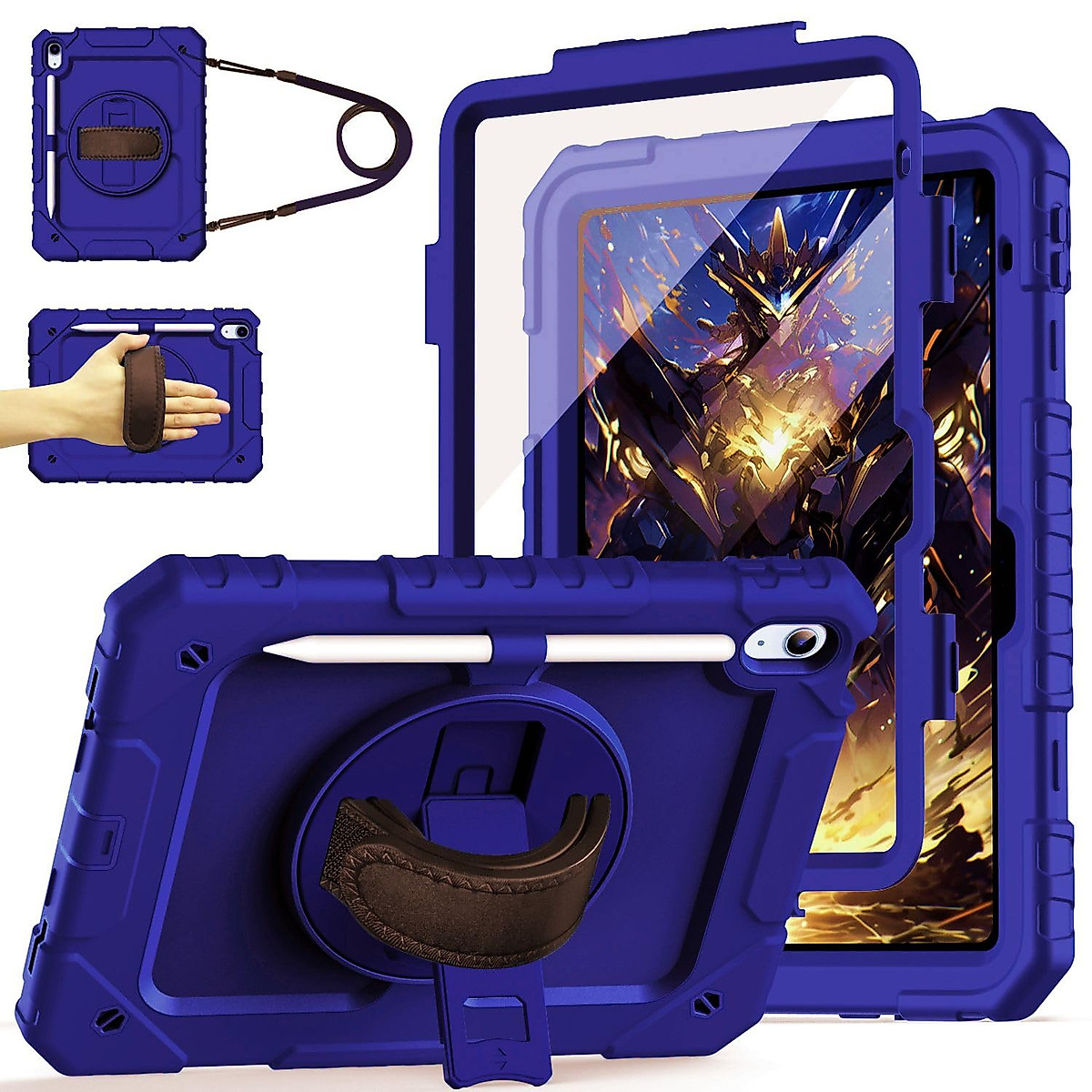 Cantis Case for iPad 10th Generation 10.9 inch 2022 with Screen Protector, iPad Cover 10th Generation with 360 Degree Rotating Stand/Shoulder Strap/Pencil Holder, Navy Only