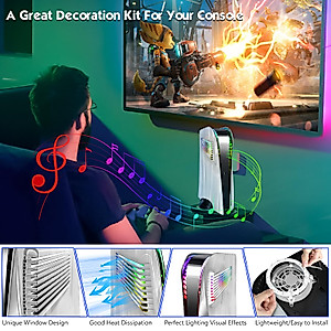 SIKEMAY PS5 Plates Console Accessories with Cooling Vent and RGB LED Light Strip for PlayStation 5 Disc Edition, PS5 Cover Face Plates Hard Shockproof Side Shell Skin, 8 Colors 400 Effects - Silver