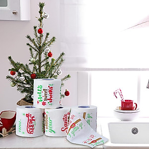 Cholemy 8 Rolls Merry Christmas Toilet Paper Funny Santa Claus Toilet Paper Fun Gag Gifts Christmas Stocking Stuffers for Xmas Party, White Elephant, Bathroom Decor, 3 Ply 4 Style