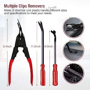 BYNIIUR Trim Removal Tool, Fastener Remover Tool Kit Automotive Interior Plastic Pry Kit, Car Door Panel Tool Radio Auto Clip Pliers Removal Tool Kit, Red