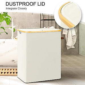 Bellzacasa Double Laundry Hamper with Lid, 145L Large Collapsible Hampers for Laundry with Removable Laundry Bags, Divided Dirty Clothes Laundry Basket for Laundry Room, Bedroom, Bathroom (Beige)