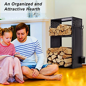 WILLOW WEAVE Firewood Rack Log Holder Wood Storage Rack 2 Layers Space-Saving Design with 4 Pieces Basic Heavy Duty Tools Easy to Put Together Great Use for Indoor Fireplace and Outdoor Firepit