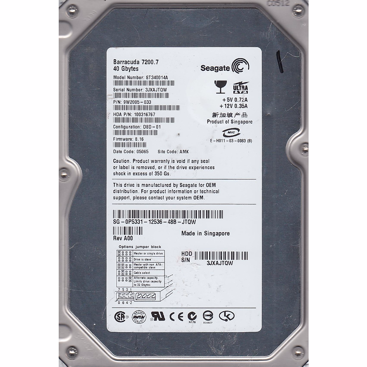 Seagate Barracuda 7200.7 40GB UDMA/100 7200RPM 2MB IDE Hard Drive