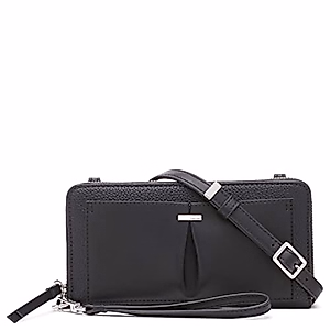 Calvin Klein Nickel Organizational Wallet On a String Crossbody, Black/Silver