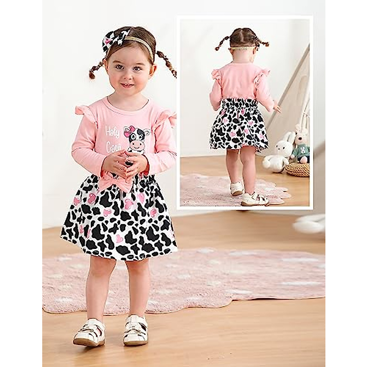 SUNNY PIGGY Newborn Baby Girl Clothes Toddler Long Sleeve Ruffle Romper Top Infant Skirt Set Little Girl Dress 0-3 Months Pink