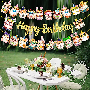 Hamster Birthday Banners Hamster Birthday Decorations 3Pcs Guinea Pig Birthday Party Supplies Guinea Pig Birthday Party Banners for Hamster Theme Baby Shower Supplies