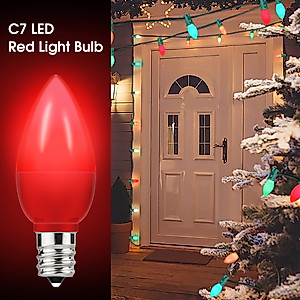 Flaspar C7 Red Night Light Bulb, E12 Candelabra Base Light Bulbs, C7 Colored Bulb 10W Equivalent Suitable for Halloween Night Lights, Decorative Lights and Christmas Strings, 6 Pack
