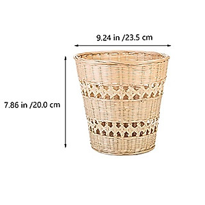 Hemoton Rattan Waste Basket Waste Bin Rattan Trash Can Round Wicker Waste Basket Garbage Container for Kitchen Living Room Bedroom Bathroom Toy Baskets