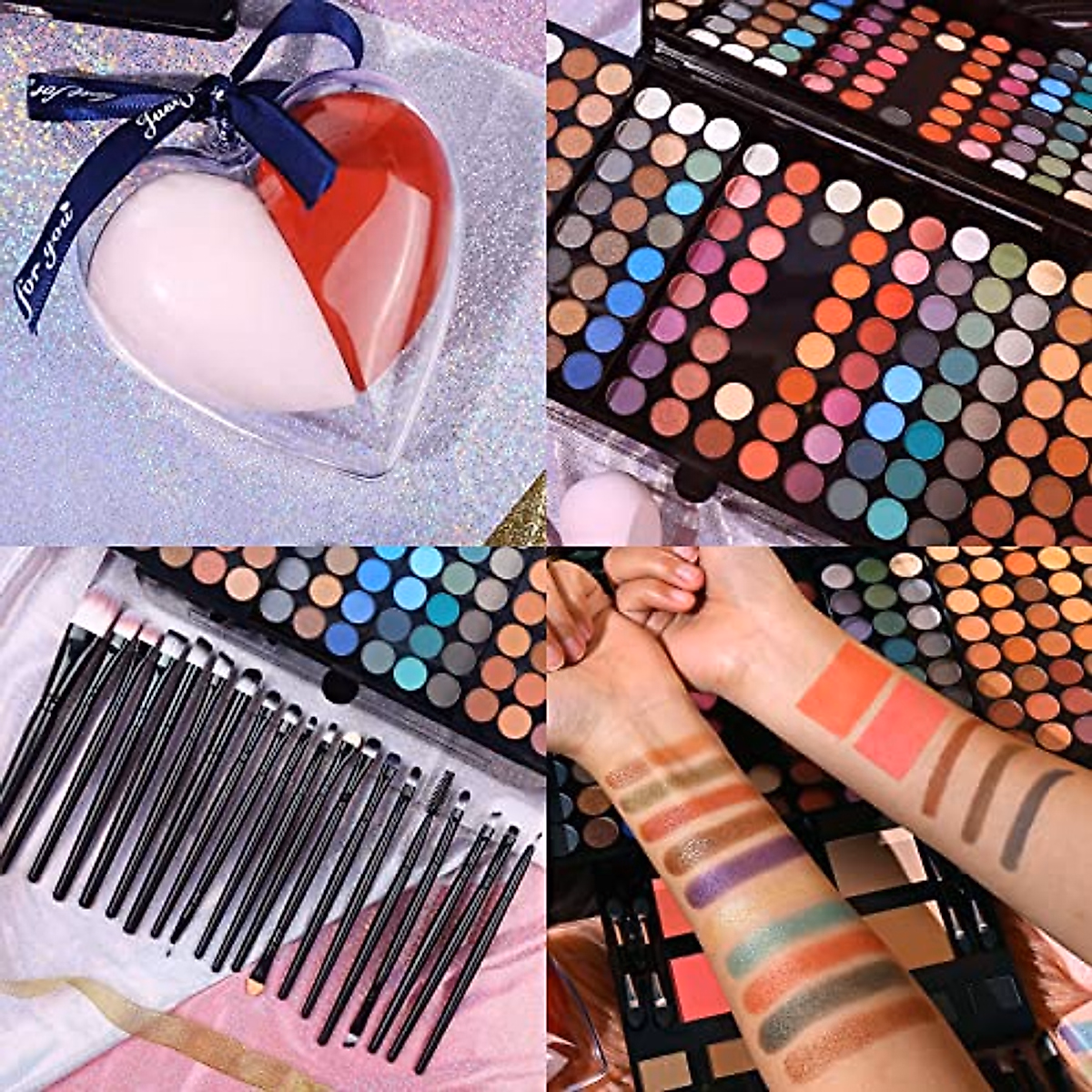 Makeup Gift Sets For Women - 190 Colors Makeup Palette Include Eyeshadow, Blushes, Eyebrow Powder, Eyeliner Pencil, Mirror + 20 Pcs Brushes + Eyeshadow Base Primer + 2Pcs Heart Shape Sponge Puff