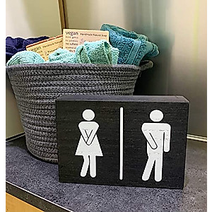 Sukha Home Funny Bathroom Signs - Cute Unisex Restroom Sign, Wooden Farmhouse Bathroom Wall Decor for Shelf or Wall Art, Home Decor Bathroom Accents