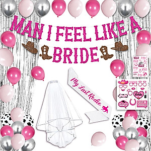 Cowgirl Bachelorette Party Decorations, Last Rodeo Bachelorette Decorations Include Man I Feel Like a Bride Banner, Bachelorette Temporary Tattoos, Pink Bachelorette Party Decor for Western Cowgirl