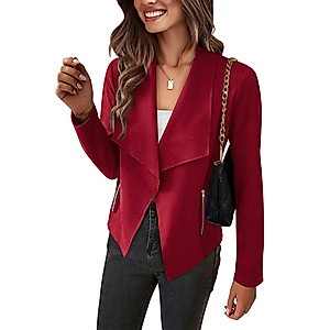 PRETTYGARDEN Women's Faux Suede Jackets 2025 Spring Fall Clothes Long Sleeve Open Front Cropped Coat Outwear (Red,Large)