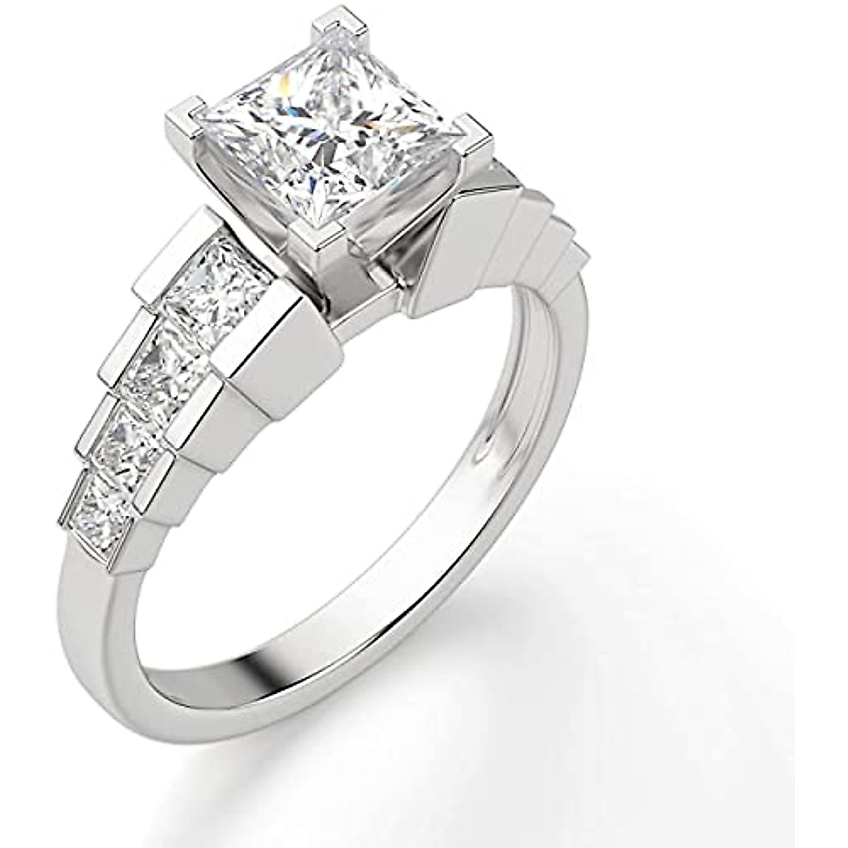 VINSON Cinderella Staircase Princess Cut 3 Ct VVS1 Clarity Colorless Moissanite Diamond 925 Sterling Silver Promise Engagement Wedding Ring for Women (6)