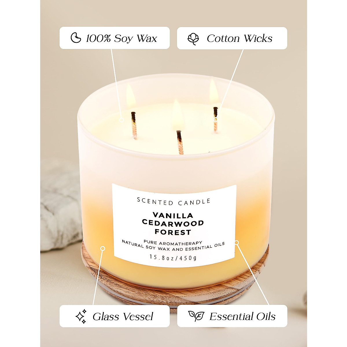 Vanilla Cedarwood Forest Candle - Large 3 Wick Scented Candle - Winter Balsam Fir Candle with Clove & Cedar - Natural Soy Candle for Home 15.8 oz - Aromatherapy Holiday Candle Gift for Women & Men