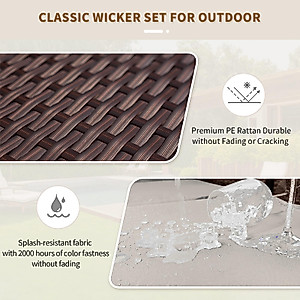 NICESOUL Modern Luxury All-Weather Outdoor Wicker Ottoman Set of 2 Fine Brown PE Rattan Alloy Steel Frame Footrest Wide Deep Seat 2 Pieces Foot Stools with Thicken Cushions for Indoor Outdoor Patio