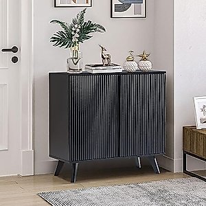 Modern Accent Buffet Cabinet with Adjustable Shelves, Accent Cabinet with 2 Doors, Modern Sideboard Buffet Cabinet, Black Accent Cabinet for Kitchen, Living Room, Entryway and Bedroom (Black)