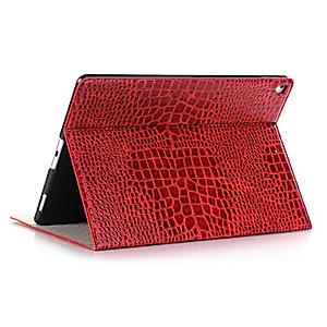 iPad Pro 1st 2nd (12.9'') Case for Women, DMaos Crocodile Synthetic Leather Stand Folio Smart Cover, Auto Sleep/Wake, Document Card Holder - Red