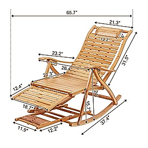 MAXCBD Desk Chair Side Chairs Portable Rocking Chair Bamboo Living Room Porch Patio Balcony Armrest Chair Seat Dining Room Chair
