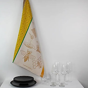 Garnier Thiebaut Miel Et Abeilles Ocre French Jacquard Kitchen Towel 22"x30", 100% Cotton