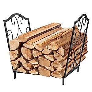 IDEALHOUSE Fireplace Decorative Firewood Rack 17.7 Inch Iron Indoor/Outdoor Firewood Storage Rack Log Stand Stacker Holder Wood Rack for Firewood (S)