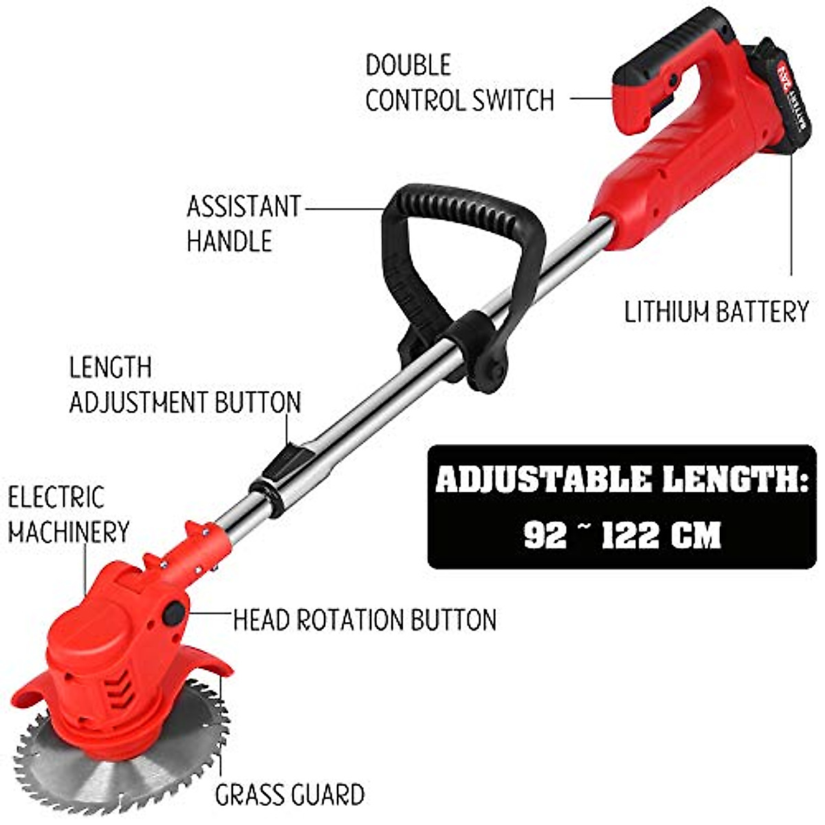 Cordless Grass Trimmer Brush Cutter - 24V Power Weed Wacker Grass Trimmer Lawn Edger with 3 Function Blades Li-Ion Battery, Adjustable Height Weed Eater Tool for Garden and Yard