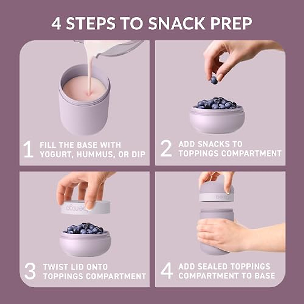 Bentgo® Snack Cup - Reusable Snack Container with Leak-Proof Design, Toppings Compartment, and Dual-Sealing Lid, Portable & Lightweight for Work, Travel, Gym - Dishwasher Safe (Orchid)