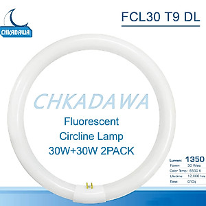 CHKADAWA FC9T9 9 inch Circline Light Bulbs T9 30W, FCL30 Circular Fluorescent Lamp Round 30 Watts Bulb Replacement for Ceiling Fan Fixture, Daylight DL 6500K, G10q 4 Pin Base, 2 Pack