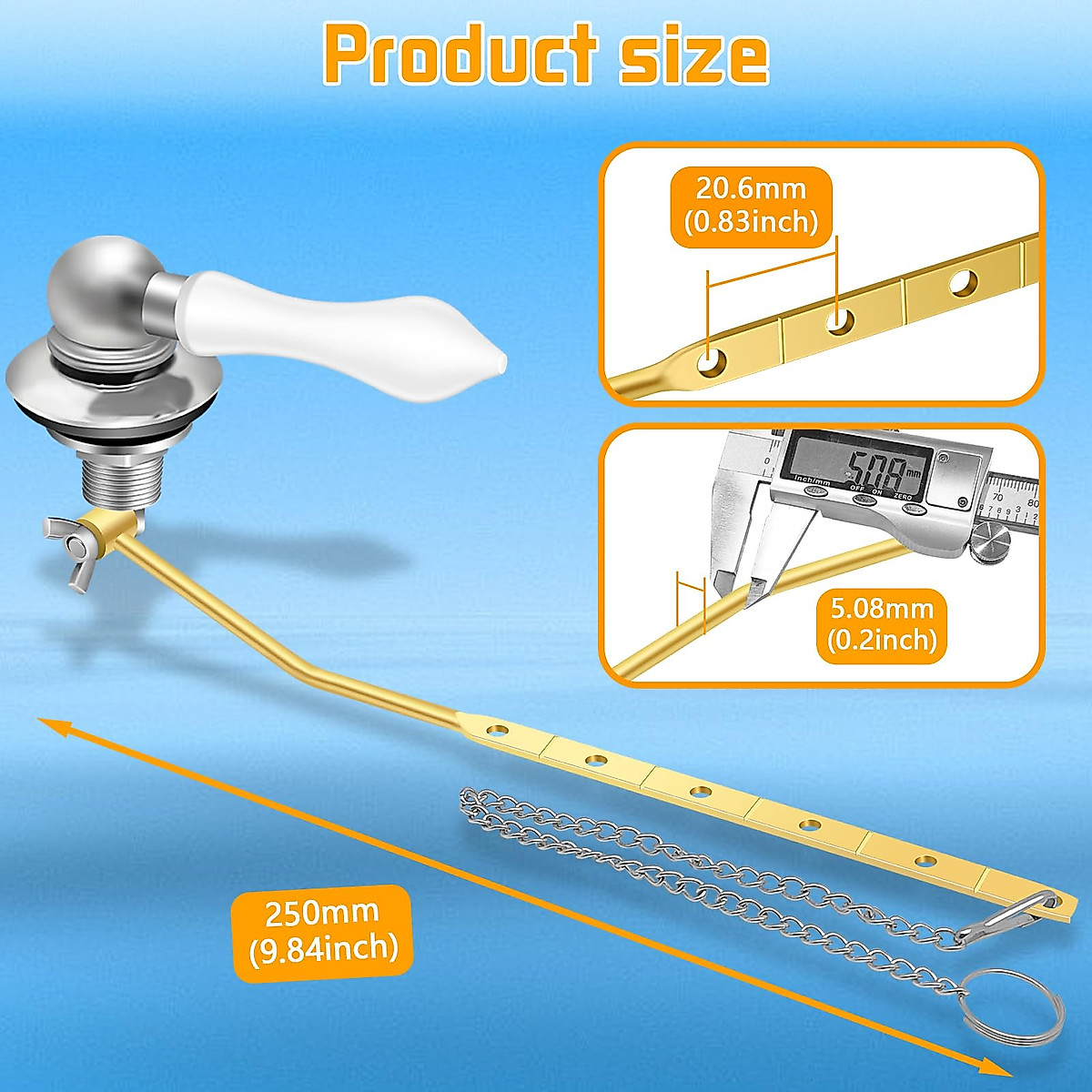 Boltigen Universal Front Mount Toilet Handle, Toilet Trip Lever Handle Replacement with Stainless Steel Flapper Chain, White Toilet Tank Flush Handle Lever