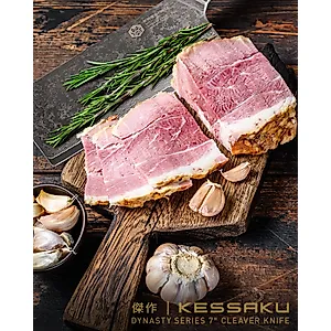 KESSAKU Meat Cleaver Butcher Knife - 7 inch - Damascus Dynasty Series - Heavy Duty - Razor Sharp - Forged 67-Layer Japanese AUS-10V High Carbon Stainless Steel - G10 Garolite Handle with Blade Guard