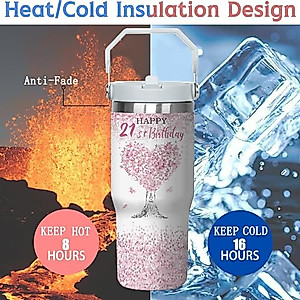 Dcohluk Cool 21st Birthday Gifts for Her 40oz Tumbler Gift for 21 Year Birthday Female, Mothers Day 21 Year Old Birthdays Gifts for Her, Stainless Steel 21st Birthdays Cup with Handle & Straw