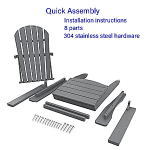 A-ECO LIVING Adirondack Chair, Patio Seating Outdoor Chair, HDPE All-Weather Lifetime Outside Furniture for Patio, Garden, Fire Pit, Deck, Porch, Poolside, Balcony, Beach, Yard, Lawn, Dark Grey