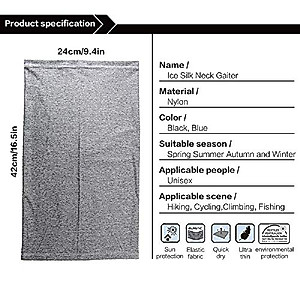 Neck Gaiter Balaclava Bandana Headwear Scarf for Cycling Fishing Running Dust Wind Sun Protection (Black)