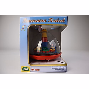 Lena 52120 tin Toys Panorama Ø19 cm, Plastic Humming, Classical Pump Mechanism, Musical Locomotive, Stand, Spinning top for Children from 18 Months, Colourful